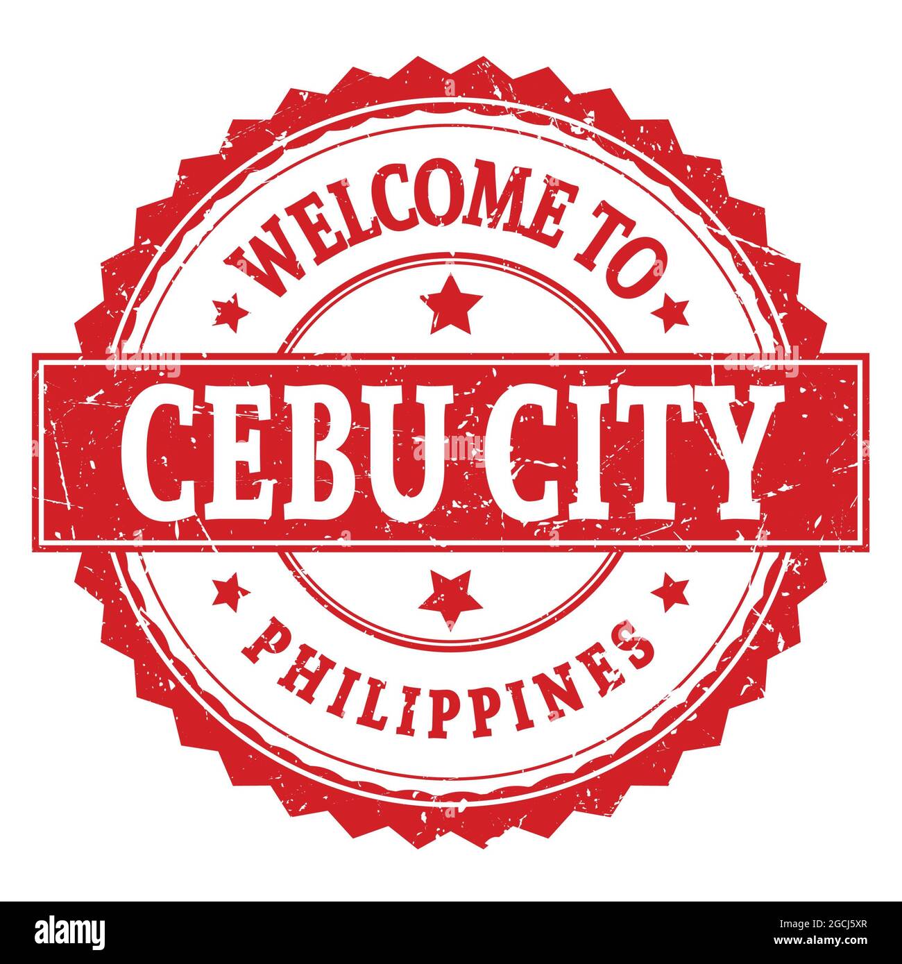 WELCOME TO CEBU CITY - PHILIPPINES, words written on red round zig zag ...