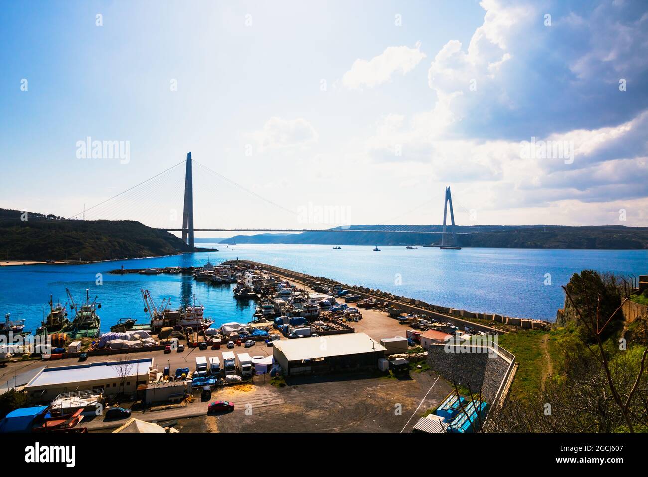 Yavuz Sultan Selim Bridge and Poyrazkoy Harbor in Istanbul. 3rd bridge ...