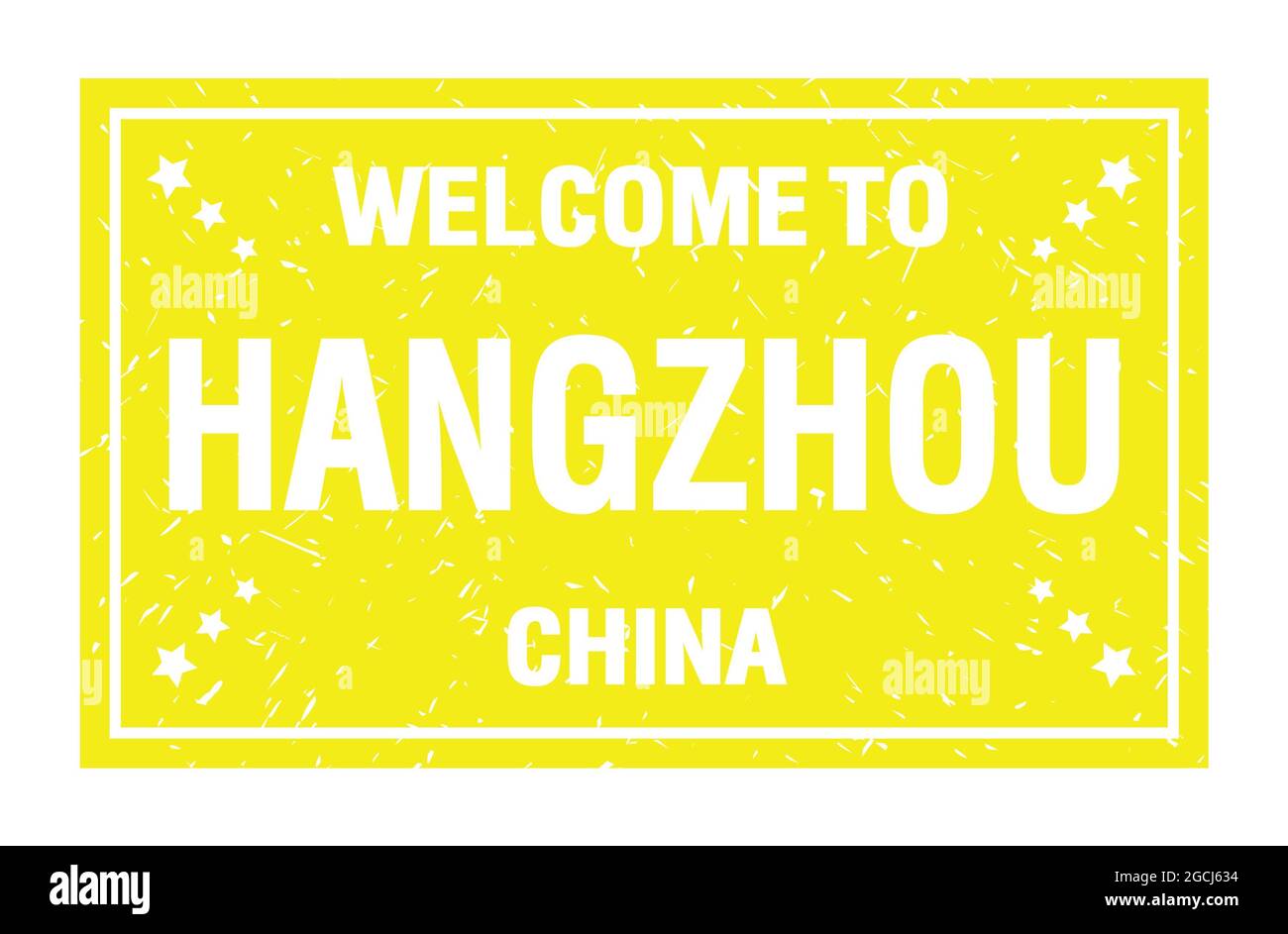 WELCOME TO HANGZHOU - CHINA, words written on yellow rectangle flag ...