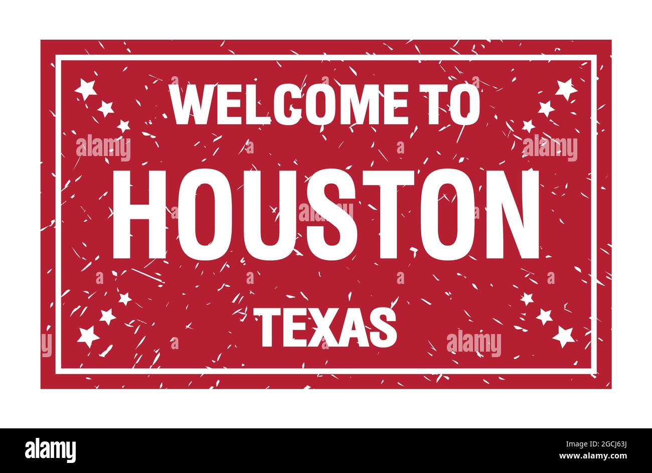 WELCOME TO HOUSTON - TEXAS, words written on red rectangle flag stamp ...