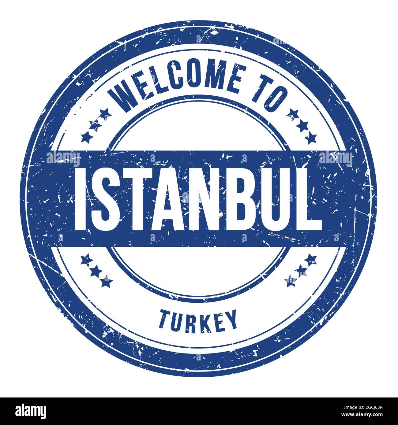 WELCOME TO ISTANBUL - TURKEY, words written on blue round coin stamp ...