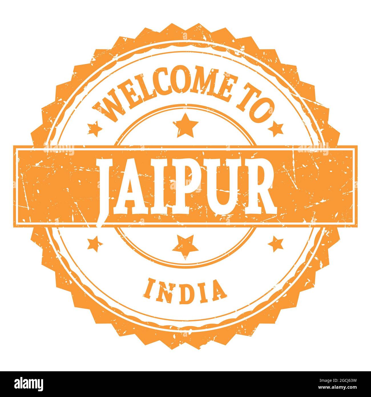 WELCOME TO JAIPUR - INDIA, words written on orange round zig zag stamp ...