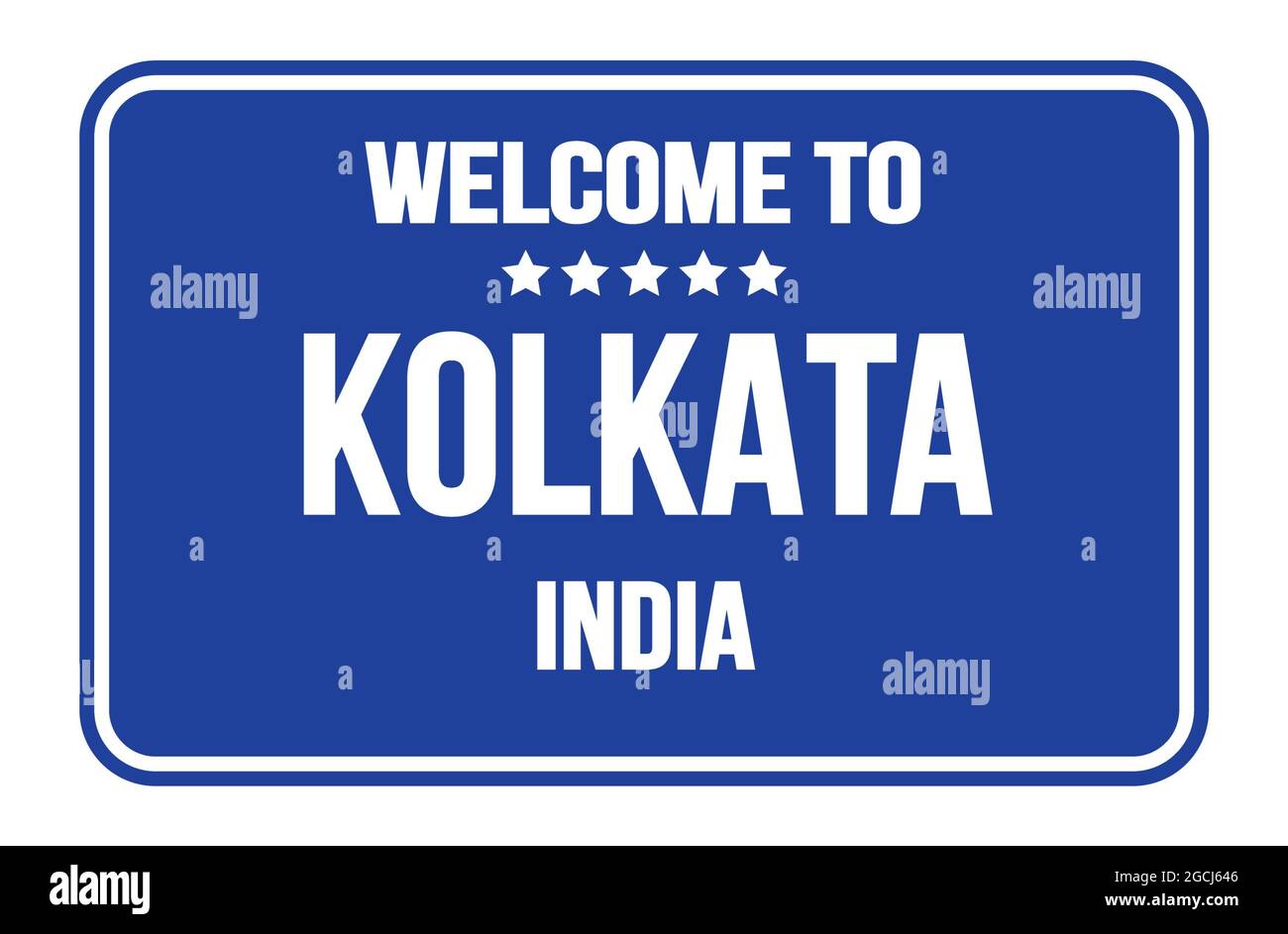 WELCOME TO KOLKATA - INDIA, on blue rectangle street sign stamp Stock ...