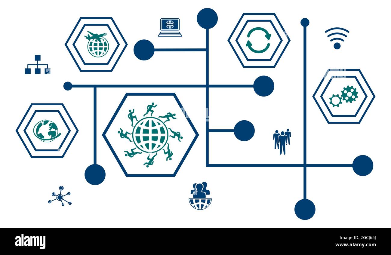 Concept of globalization with connected icons Stock Photo - Alamy