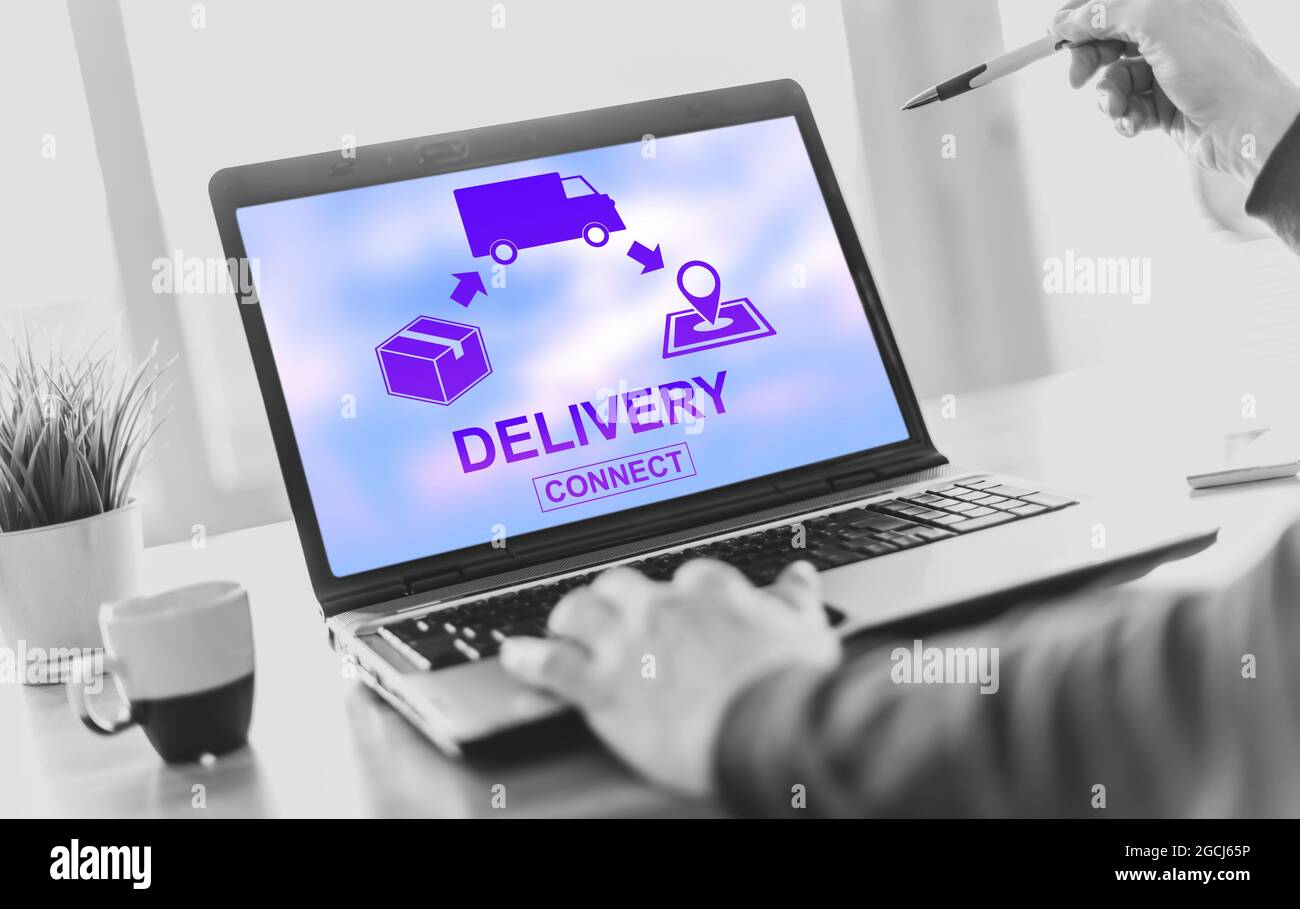Laptop screen displaying a delivery concept Stock Photo - Alamy