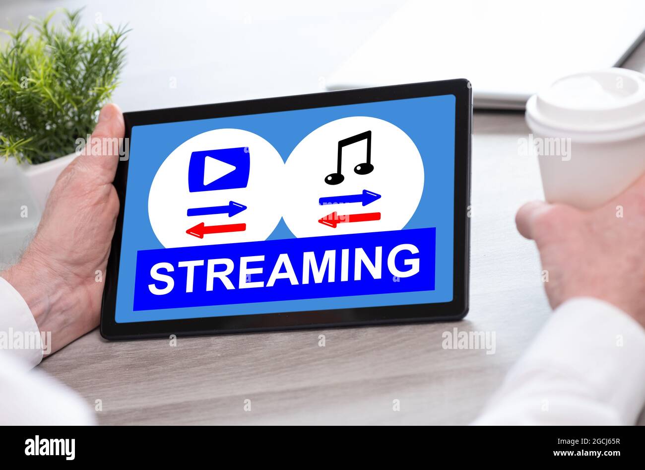 Tablet screen displaying a streaming concept Stock Photo - Alamy