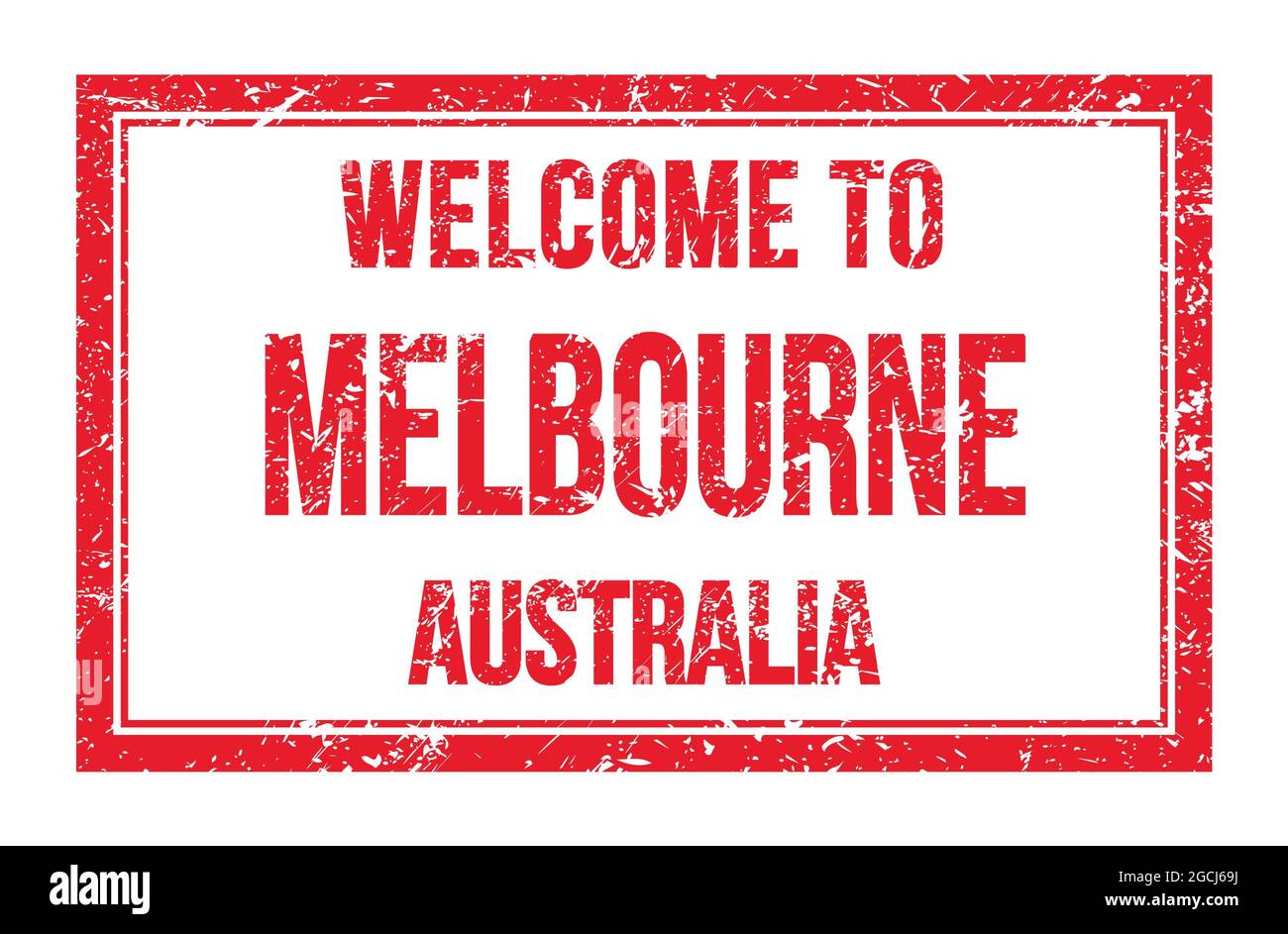 WELCOME TO MELBOURNE - AUSTRALIA, words written on red rectangle post ...