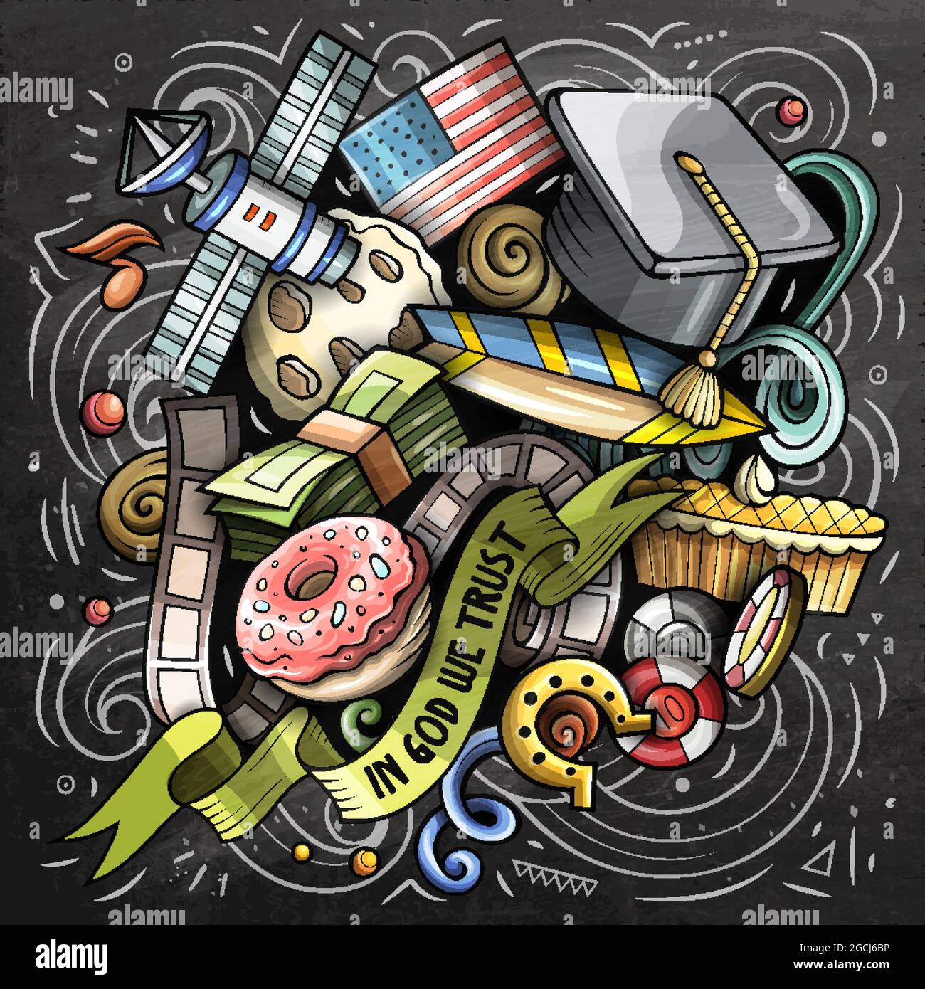 USA cartoon vector doodle chalkboard illustration Stock Vector Image ...