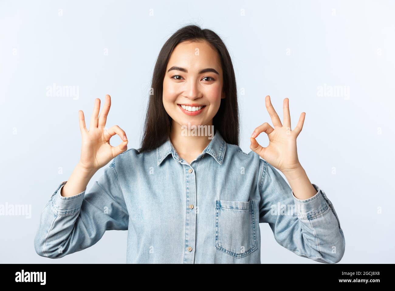 Lifestyle, people emotions and beauty concept. Satisfied female ...