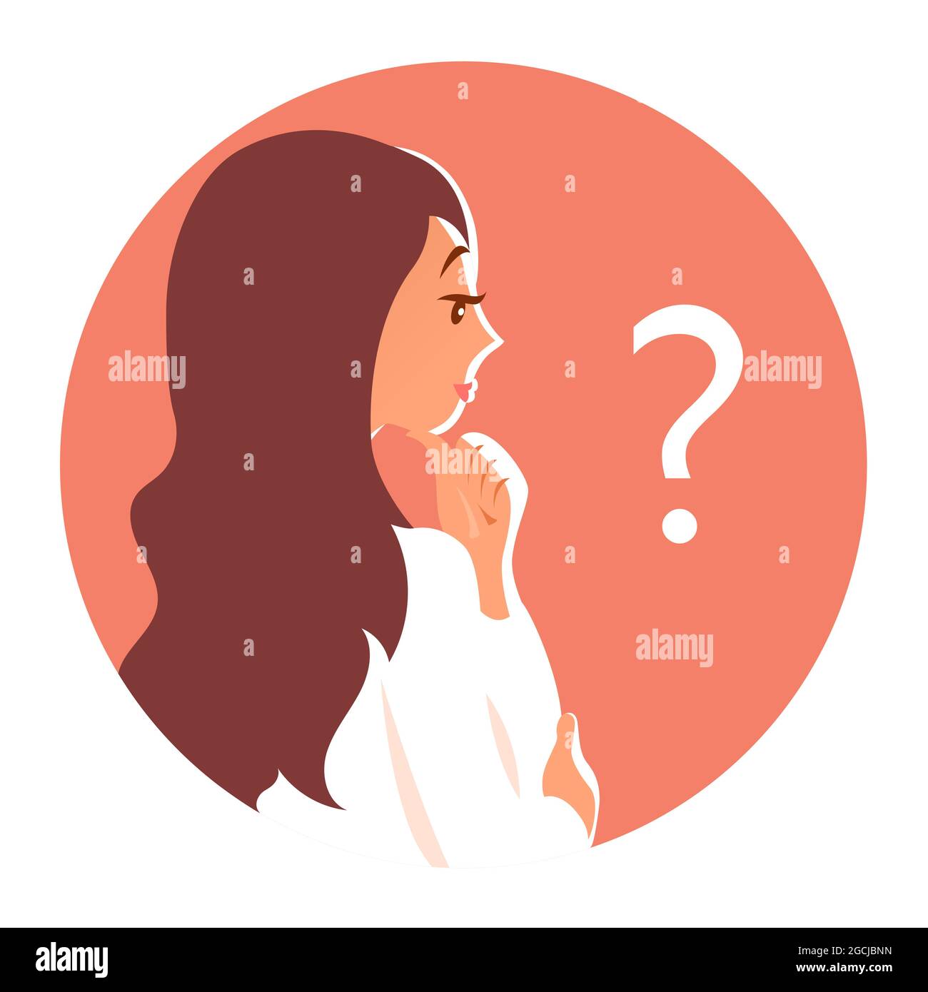 A beautiful young girl is pondering a question or dreaming. Vector ...
