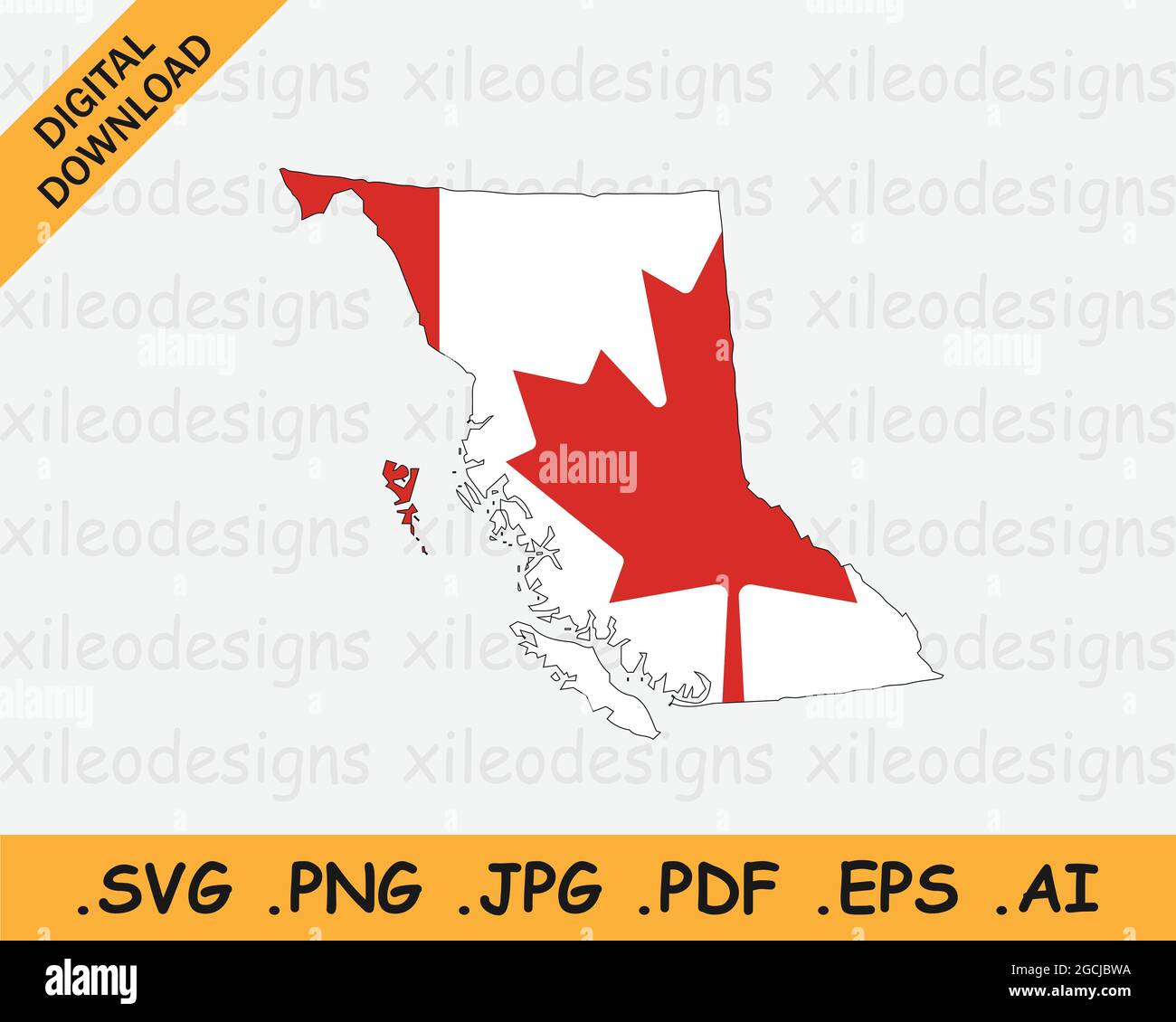 British Columbia Map on Canadian Flag. BC, CA Province Map on Canada ...