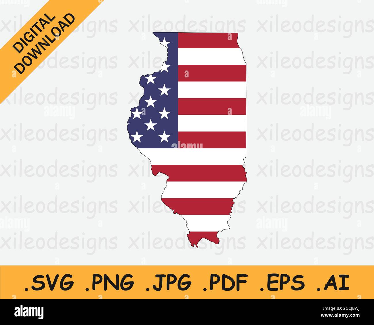 Illinois Map on American Flag. IL, USA State Map on US Flag. EPS Vector ...