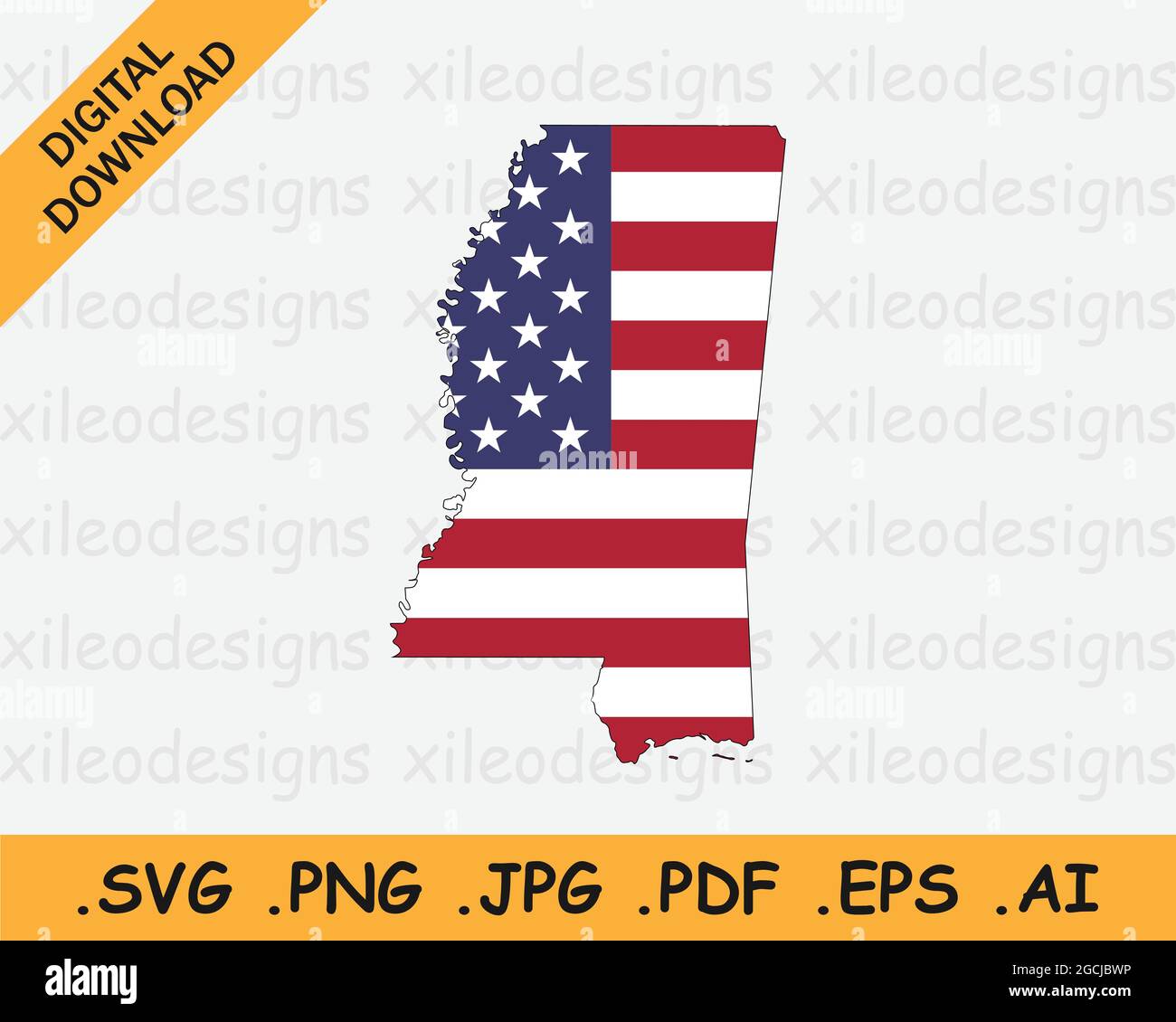 Mississippi Map on American Flag. MS, USA State Map on US Flag. EPS ...