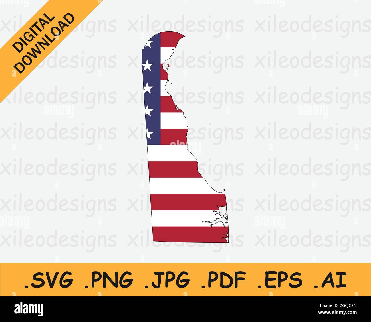 Delaware Map on American Flag. DE, USA State Map on US Flag. EPS Vector ...