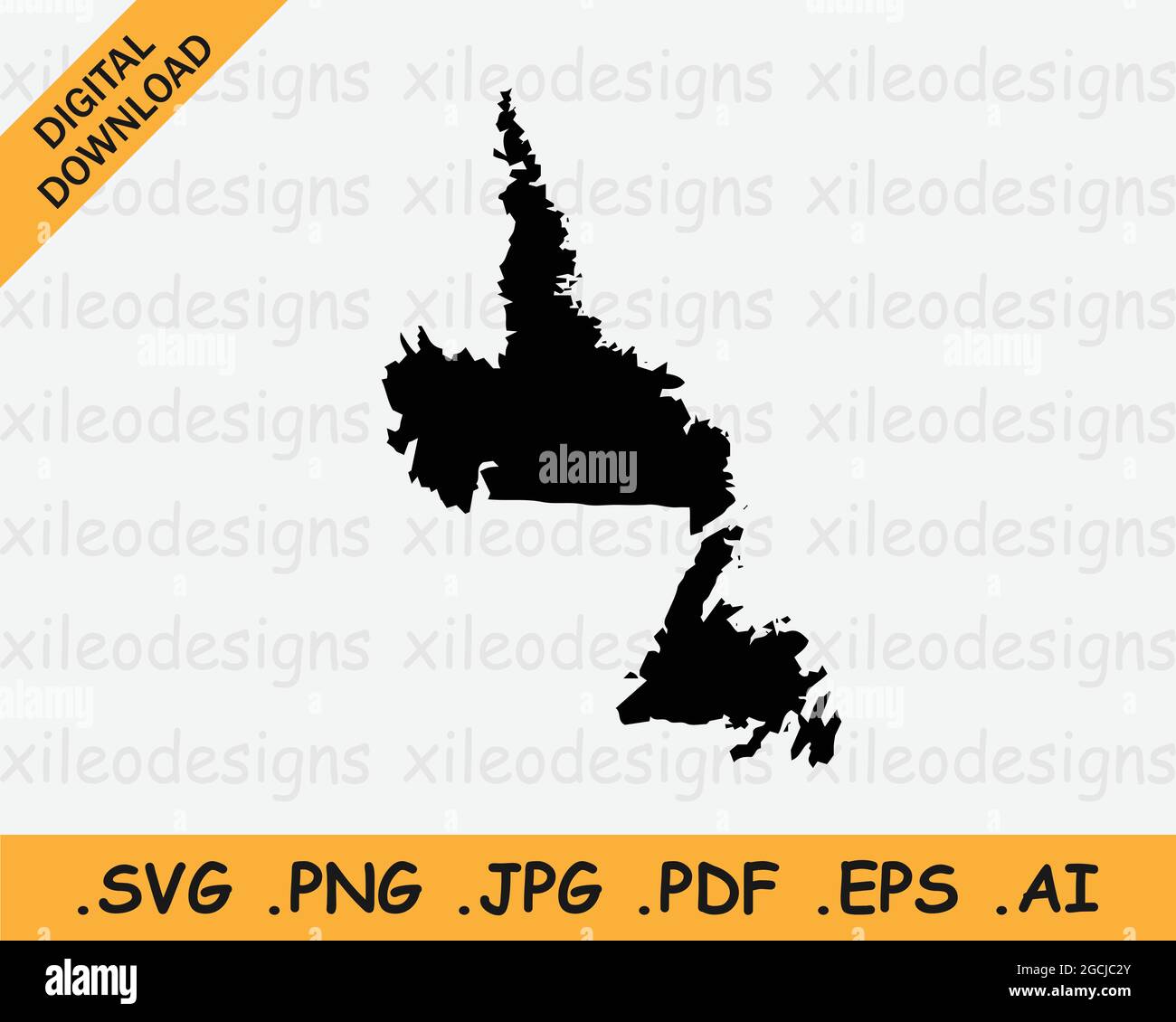 Newfoundland and Labrador Canada Map Black Silhouette. NL, Canadian ...