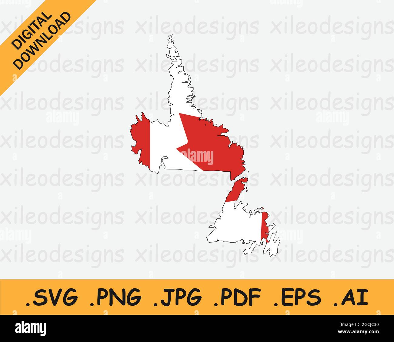 Newfoundland and Labrador Map on Canadian Flag. NL, CA Province Map on ...
