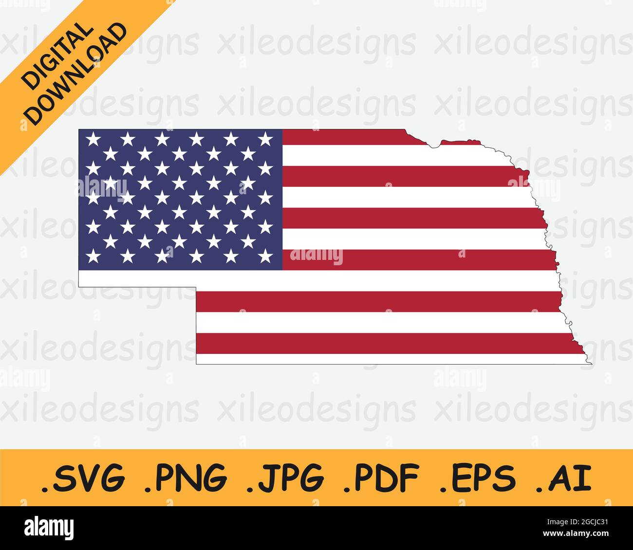 Nebraska Map on American Flag. NE, USA State Map on US Flag. EPS Vector ...