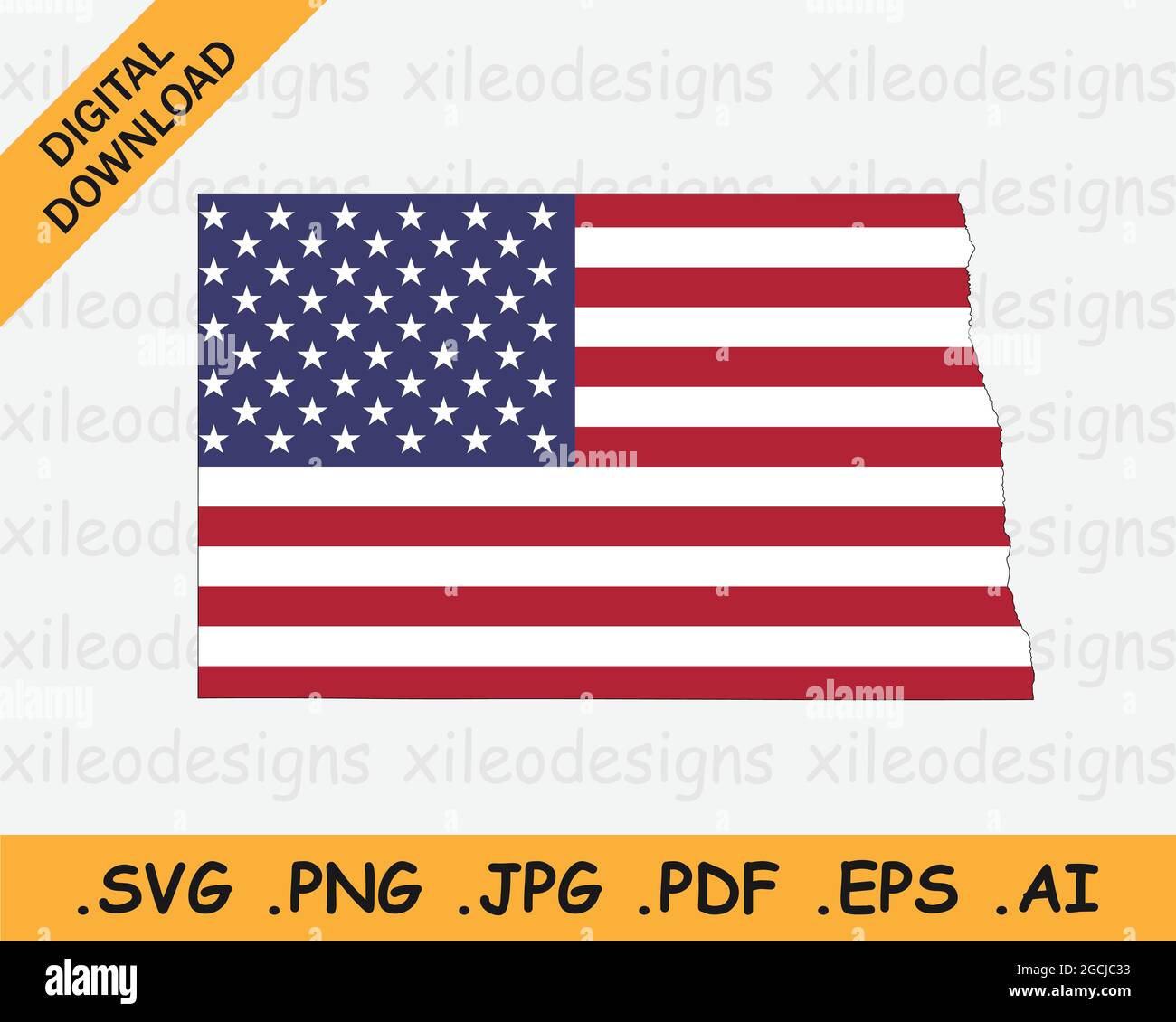 North Dakota Map on American Flag. ND, USA State Map on US Flag. EPS ...