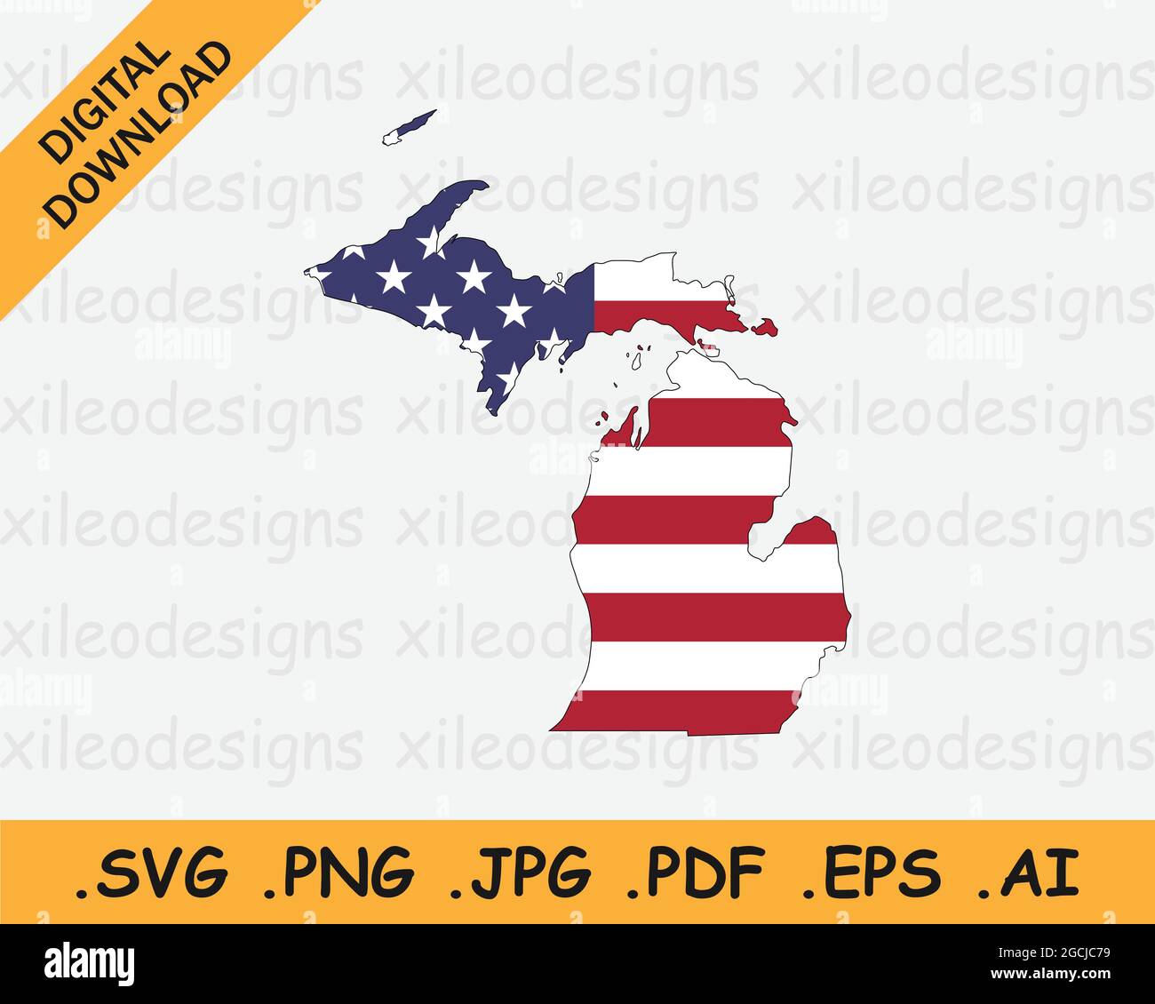 Michigan Map on American Flag. MI, USA State Map on US Flag. EPS Vector ...