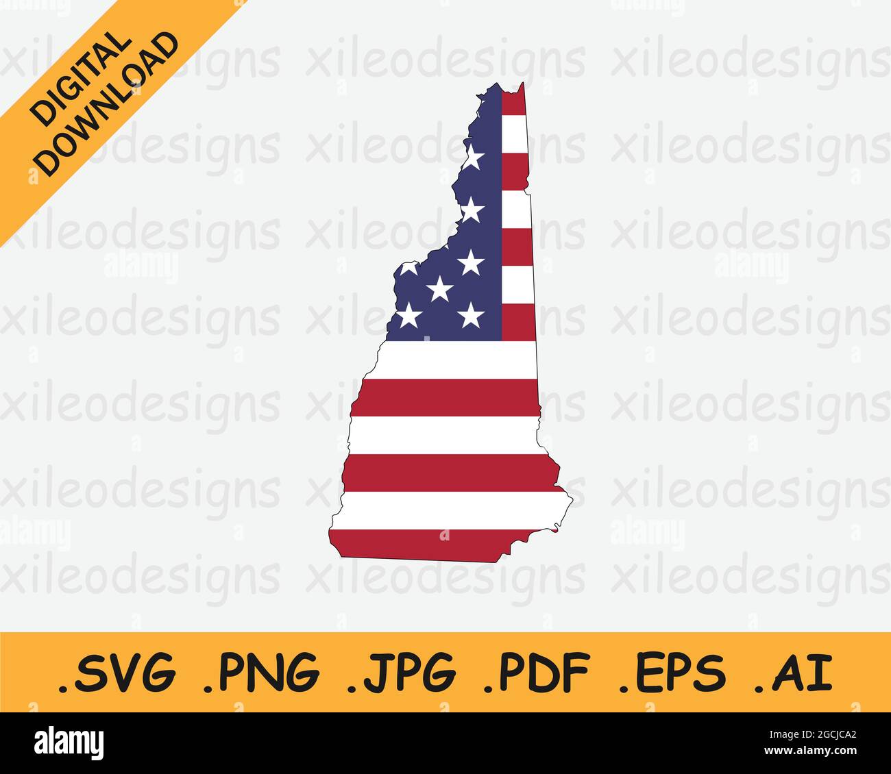 New Hampshire Map on American Flag. NH, USA State Map on US Flag. EPS ...