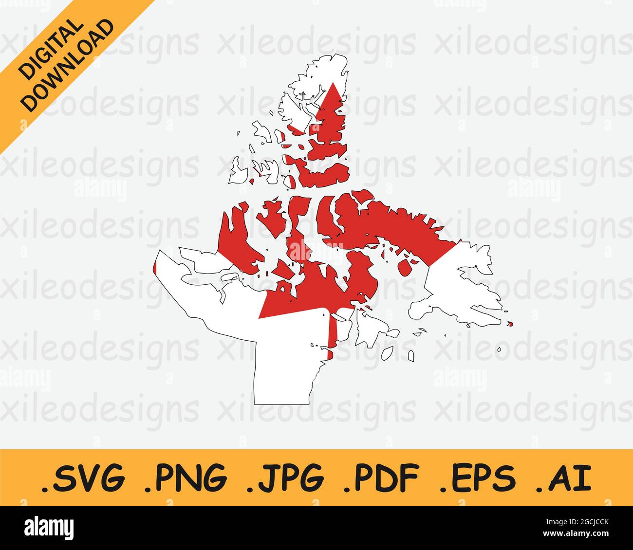Nunavut Map on Canadian Flag. NU, CA Territory Map on Canada Flag. EPS ...