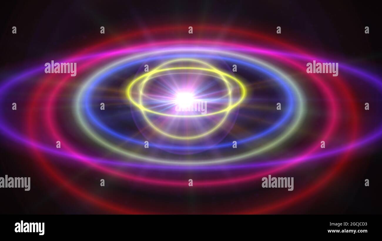 Abstract atom color rings background ray light Stock Photo - Alamy