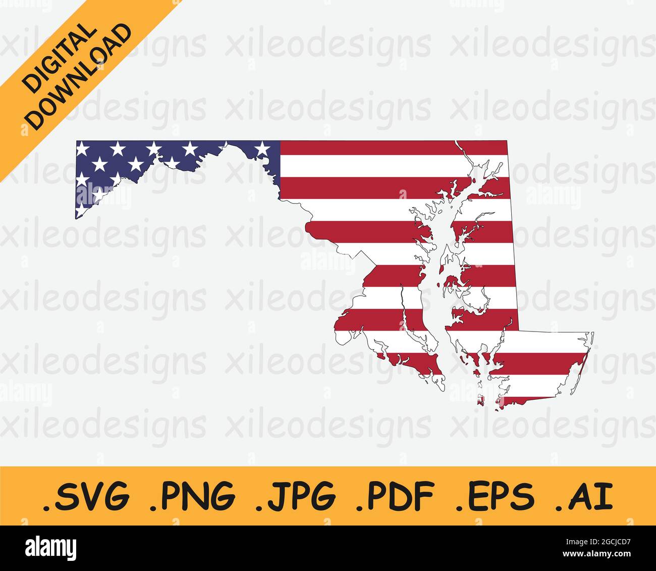 Maryland Map on American Flag. MD, USA State Map on US Flag. EPS Vector ...