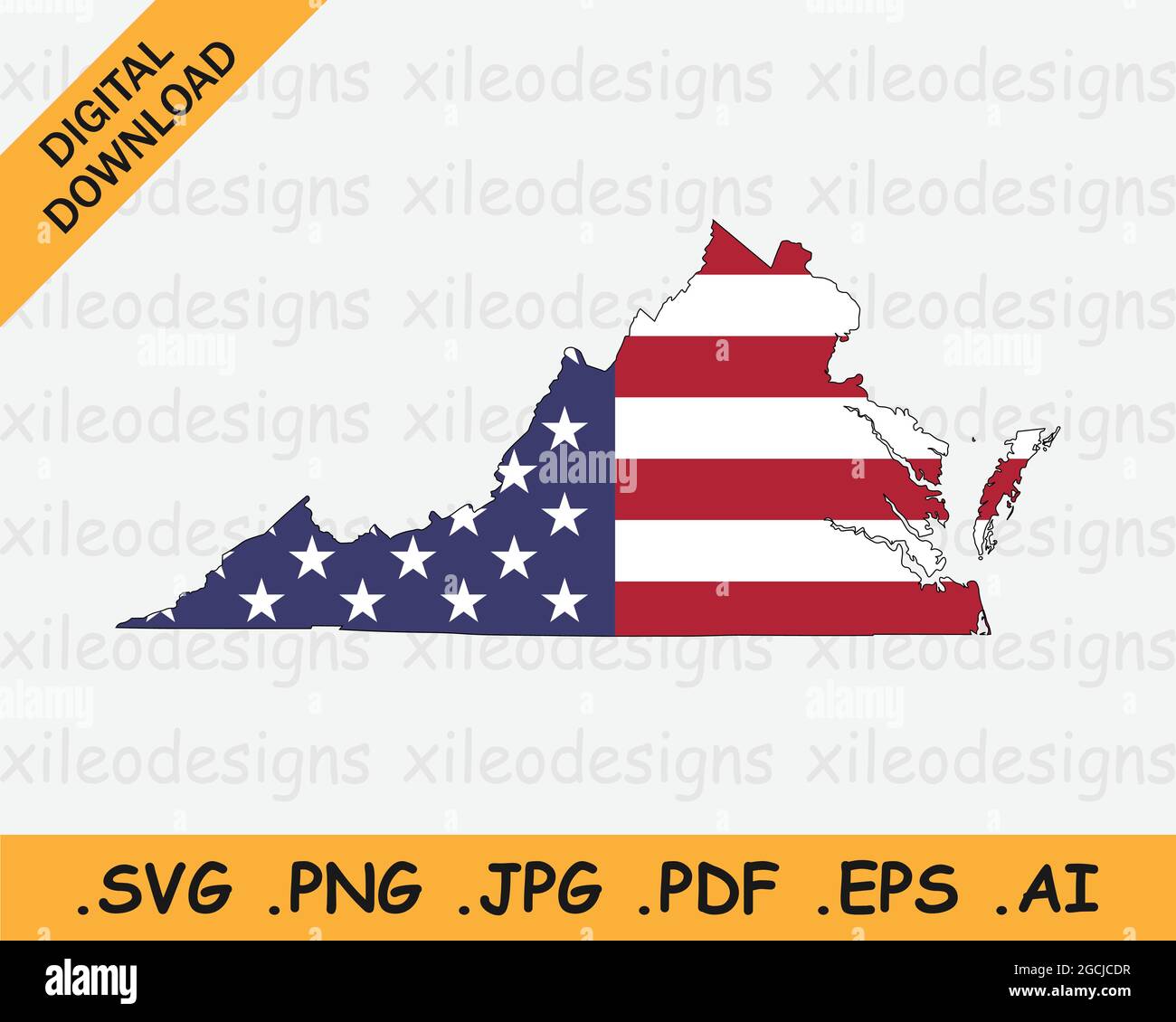 Virginia Map on American Flag. VA, USA State Map on US Flag. EPS Vector ...
