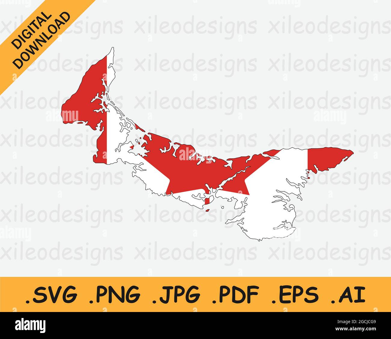 Prince Edward Island Map on Canadian Flag. PE, CA Province Map on ...
