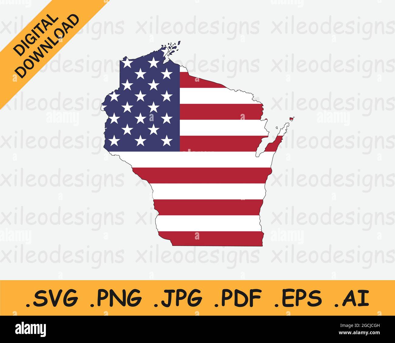 Wisconsin Map on American Flag. WI, USA State Map on US Flag. EPS ...