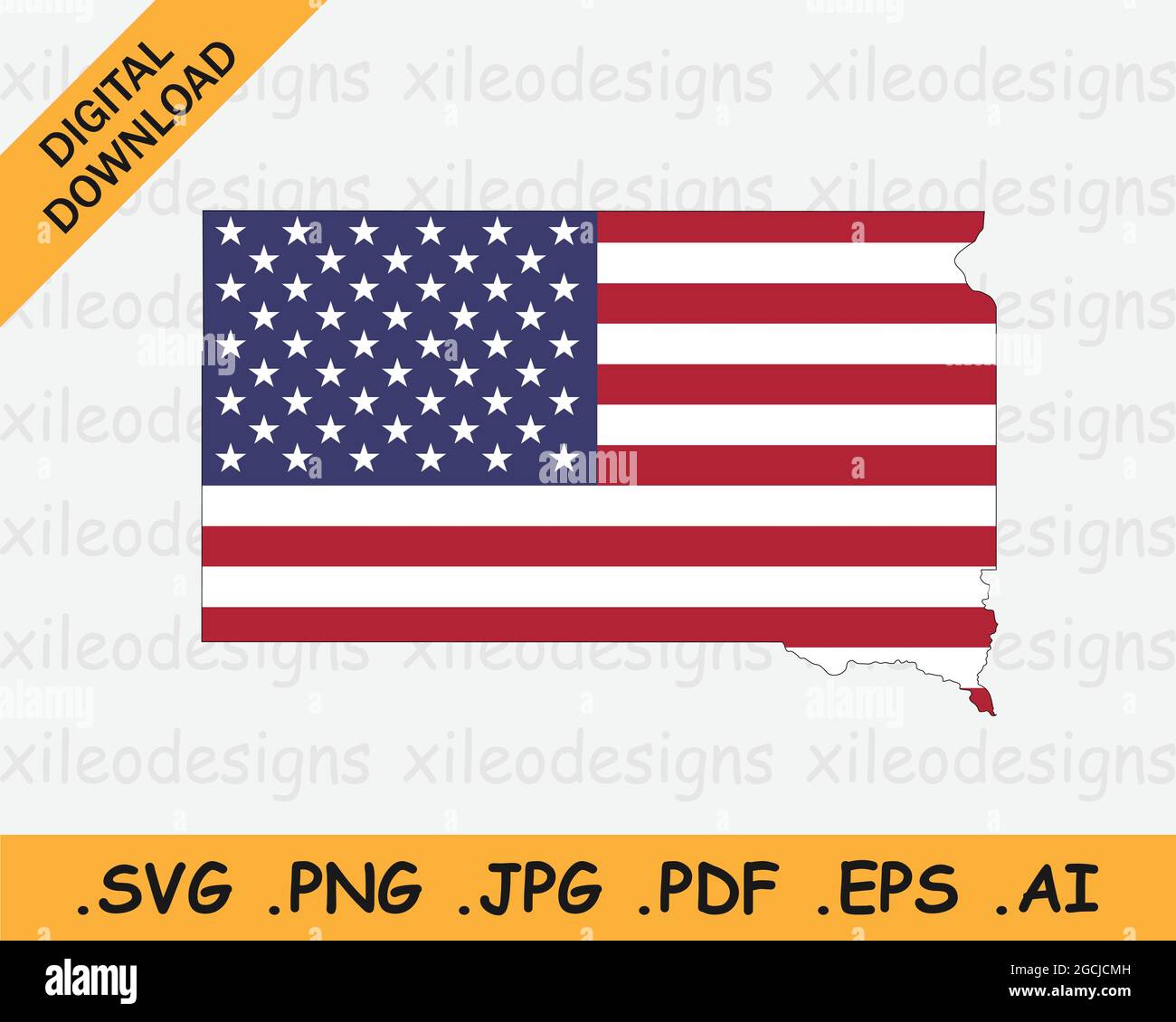 South Dakota Map on American Flag. SD, USA State Map on US Flag. EPS ...
