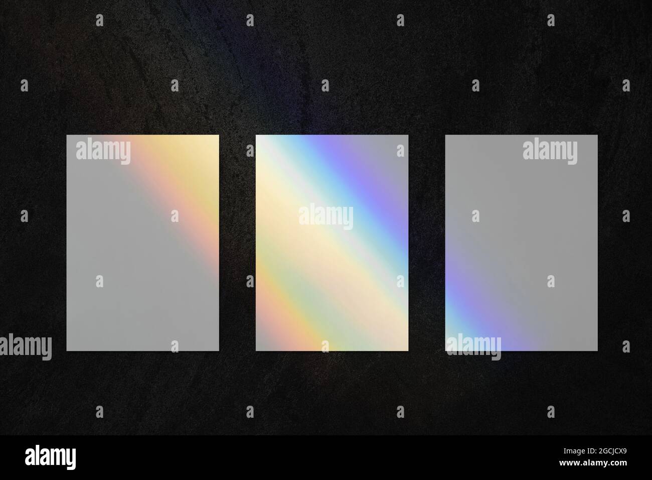 Three empty vertical rectangle poster mockup on dark background Stock ...