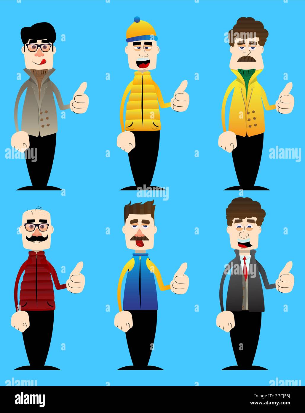 Funny cartoon man dressed for winter making thumbs up sign. Vector ...