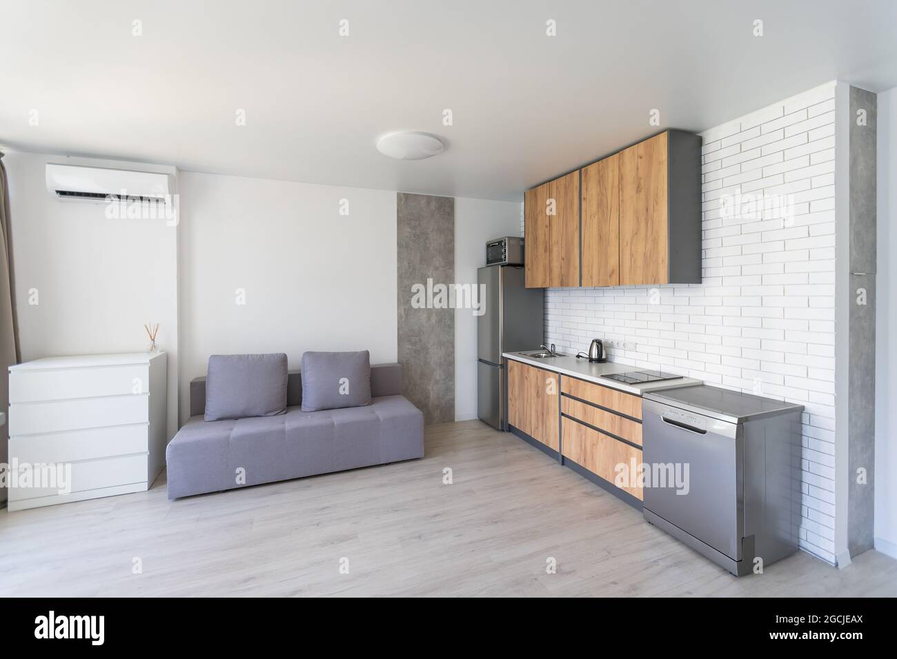Modern small studio interior with details Stock Photo - Alamy