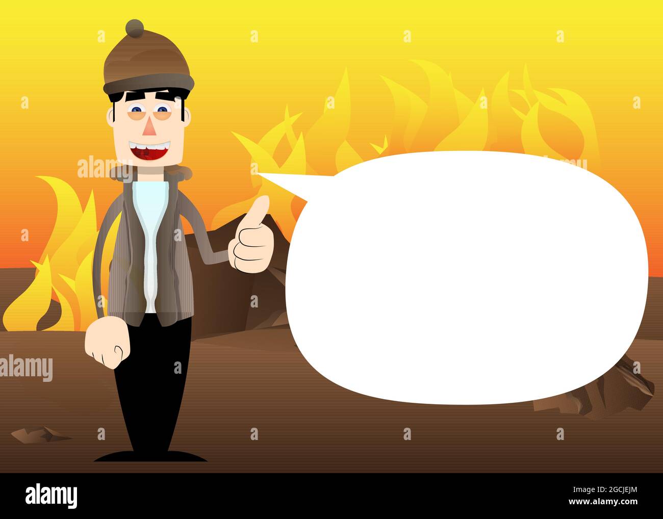 Funny cartoon man dressed for winter making thumbs up sign. Vector ...