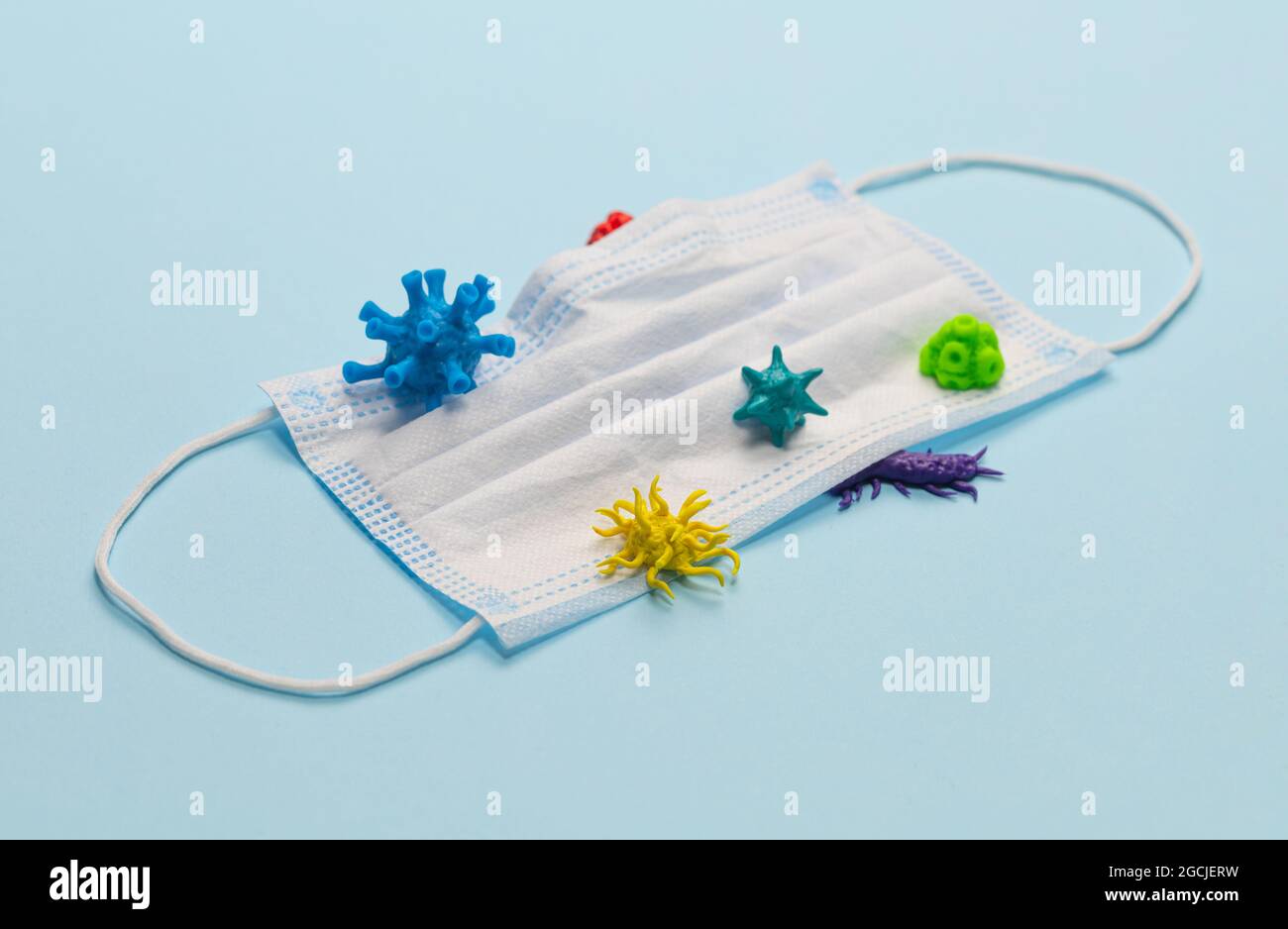 Used infected mask. Bad viruses and bacteria on the mask. It is ...