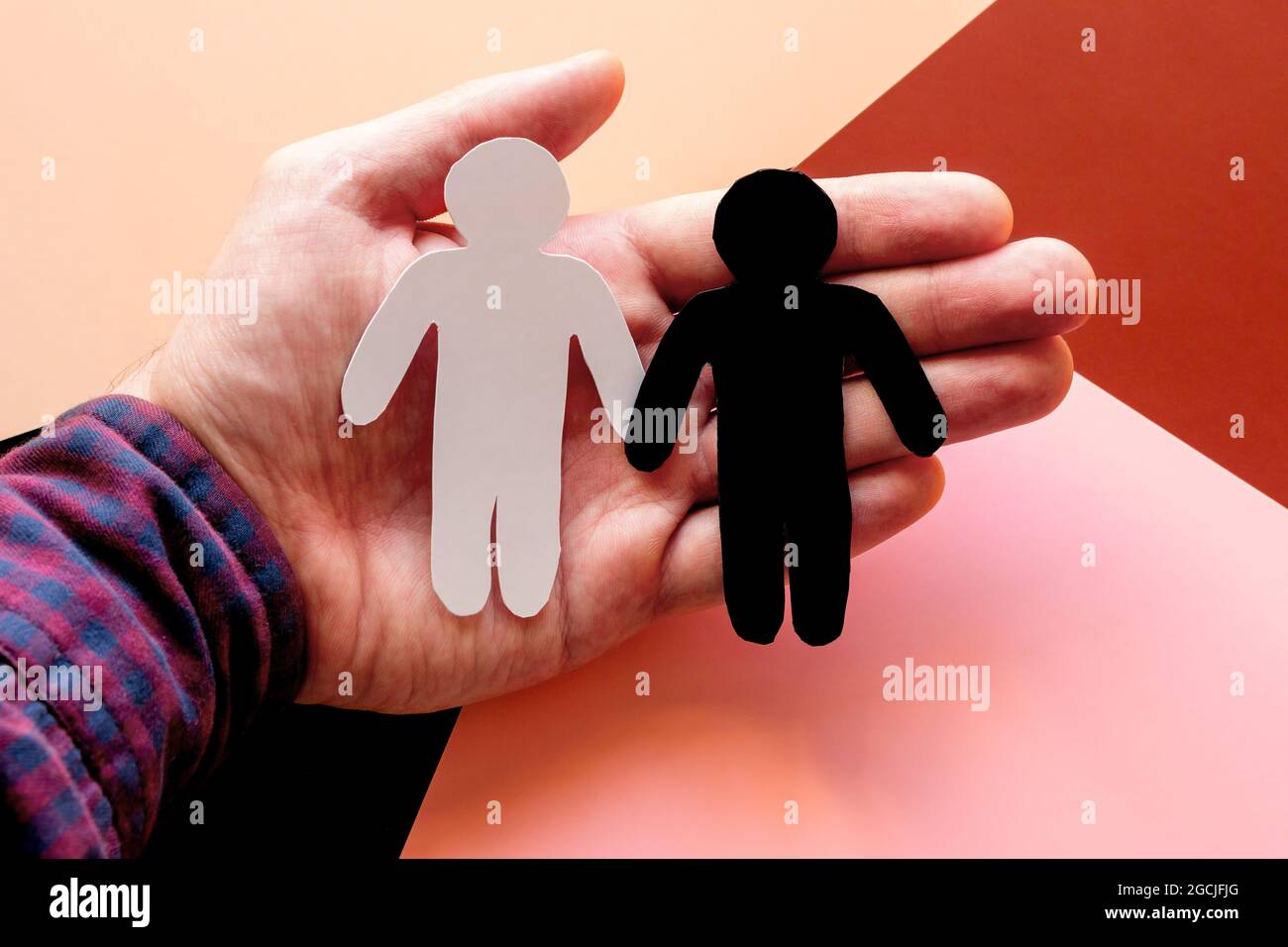 black and white cardboard silhouettes on a palm colored background ...