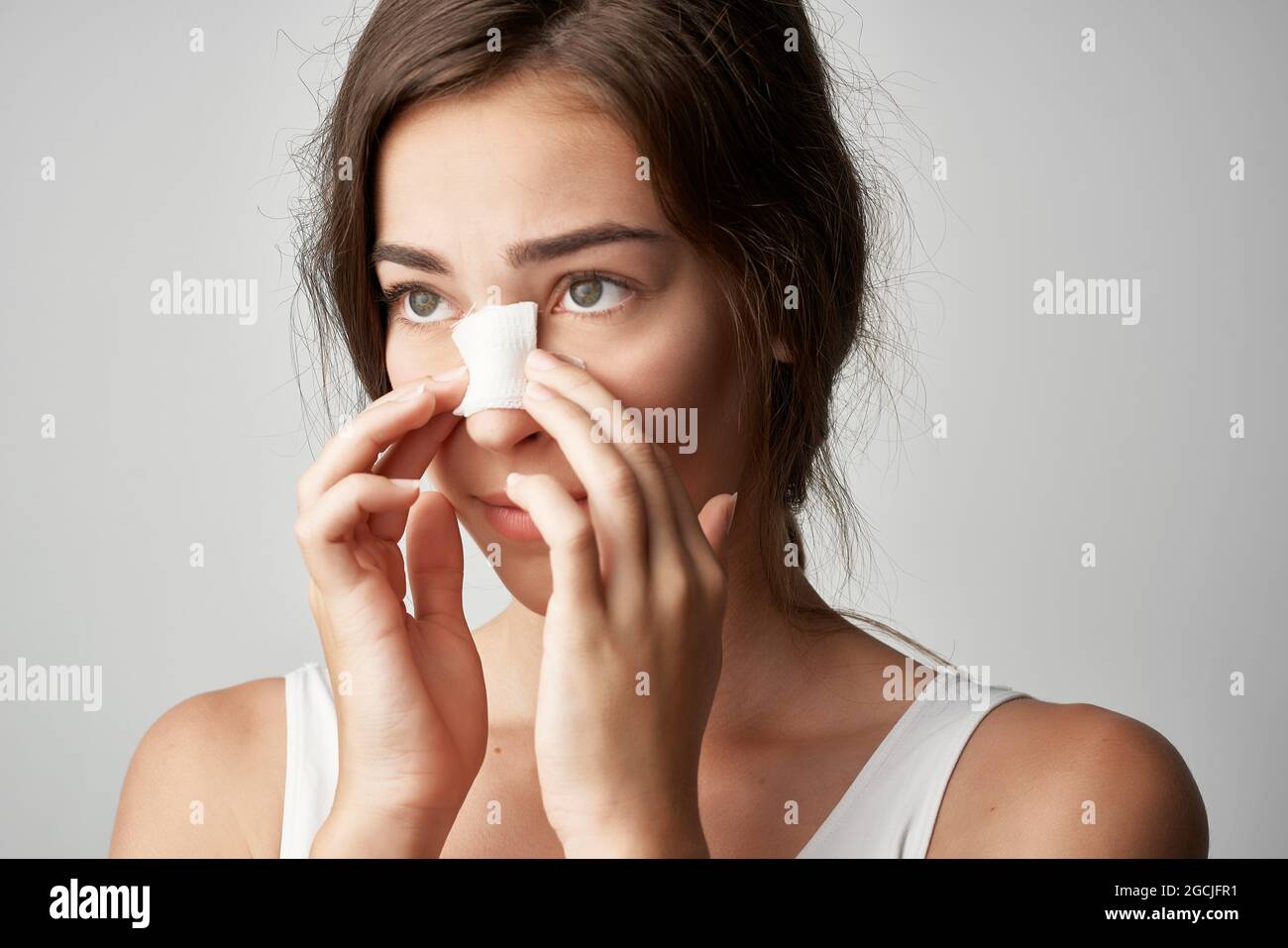 woman with damaged nose injury treatment health medicine Stock Photo ...