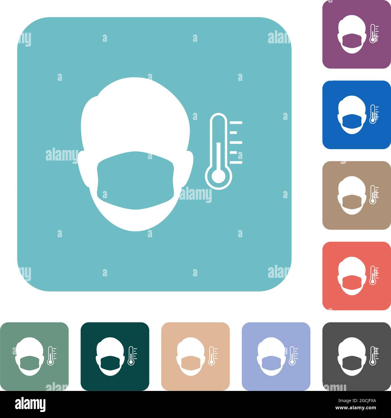 Covid-19 fever measurement white flat icons on color rounded square ...