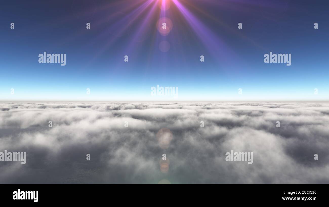 Above clouds sun ray, 3d rendering illustration Stock Photo - Alamy