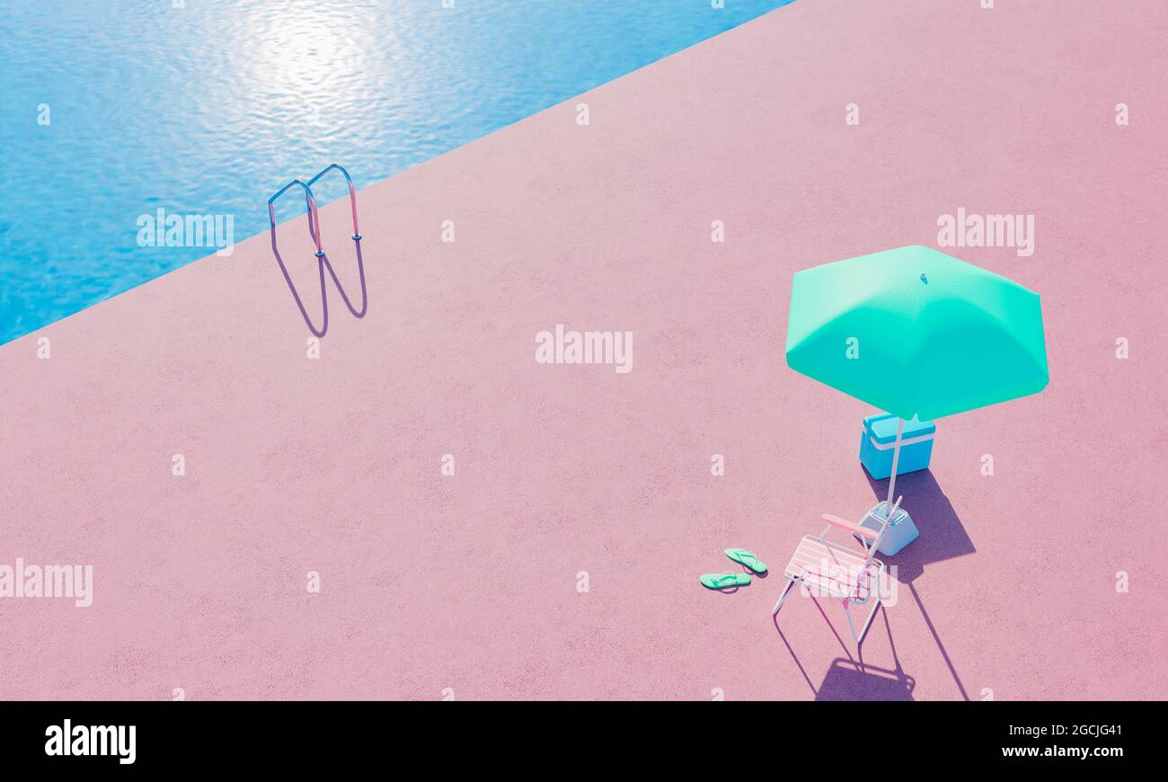 top view of swimming pool with chair and umbrella. summer vacation ...
