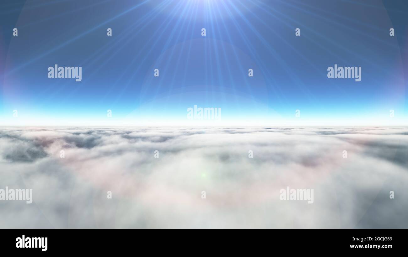Above clouds sun ray, 3d rendering illustration Stock Photo - Alamy
