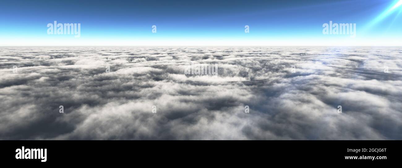 Above clouds sun ray, 3d rendering illustration Stock Photo - Alamy