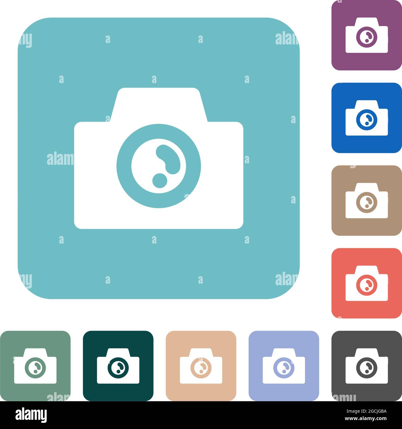 Camera solid white flat icons on color rounded square backgrounds Stock ...