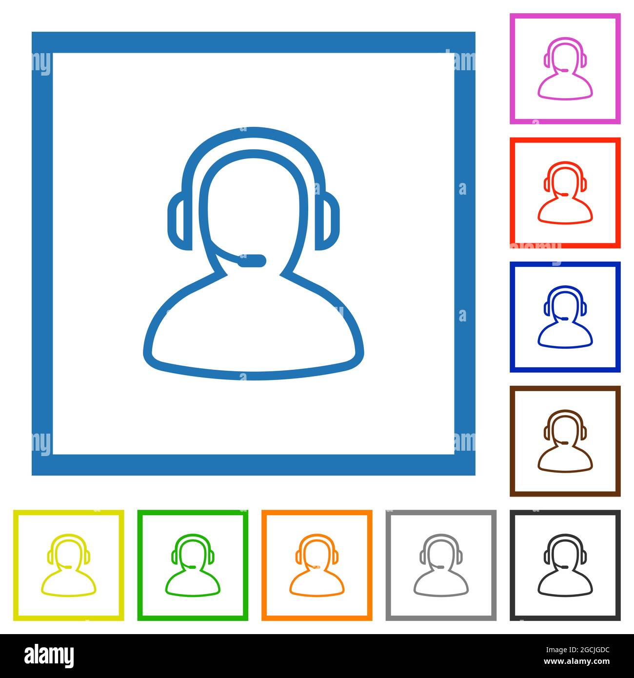 Operator outline flat color icons in square frames on white background ...