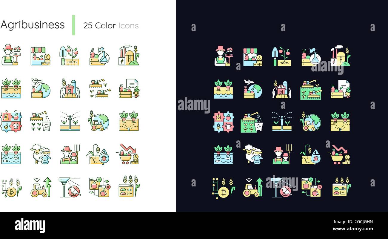 Agriculture related light and dark theme RGB color icons set Stock ...