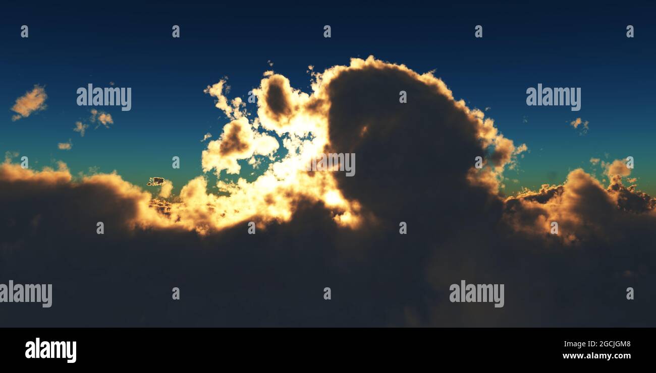 above clouds sun ray sunset. 3d render illustration Stock Photo - Alamy