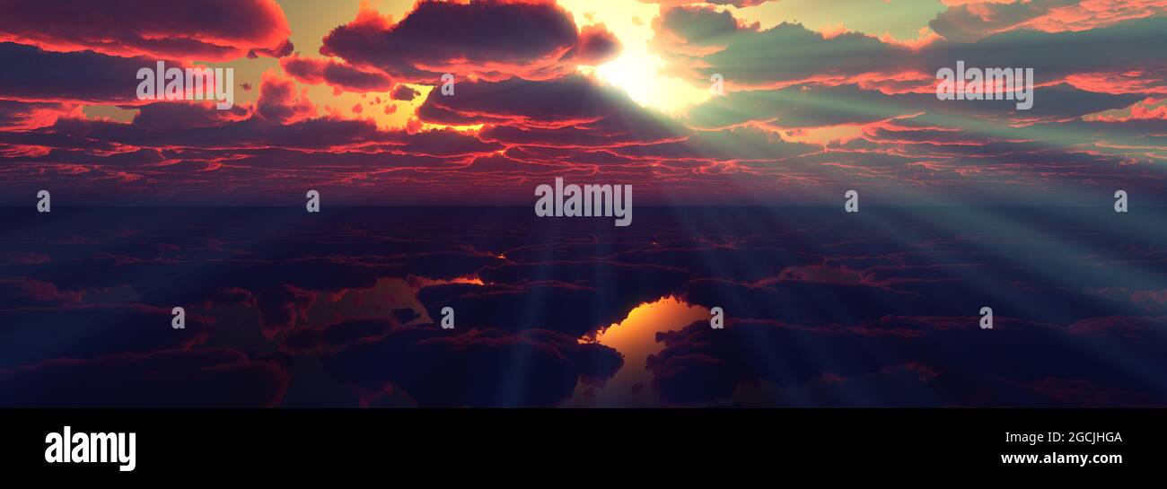 sunset calmly sea sun ray 3d render illustration Stock Photo - Alamy