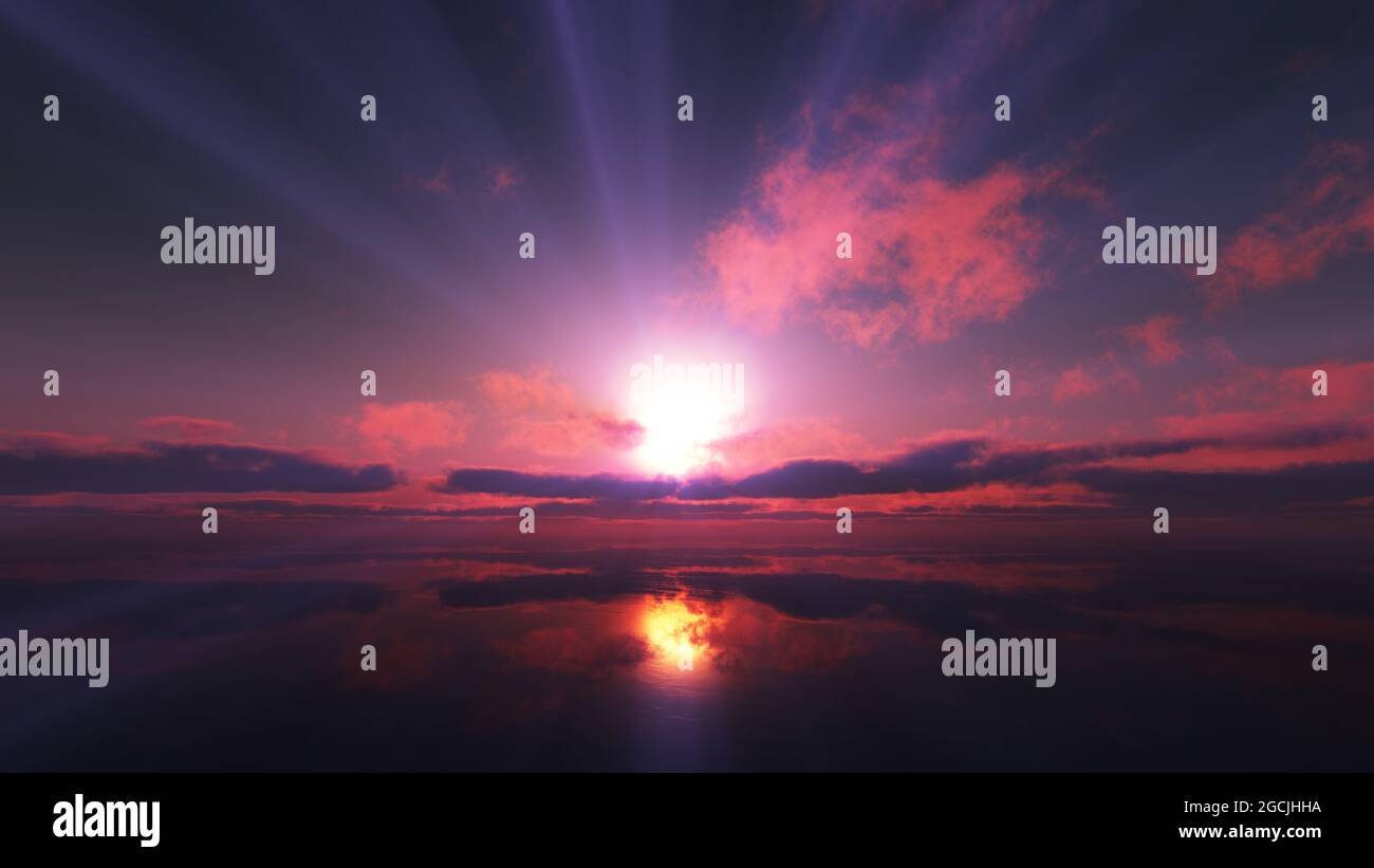 sunset calmly sea sun ray 3d render illustration Stock Photo - Alamy