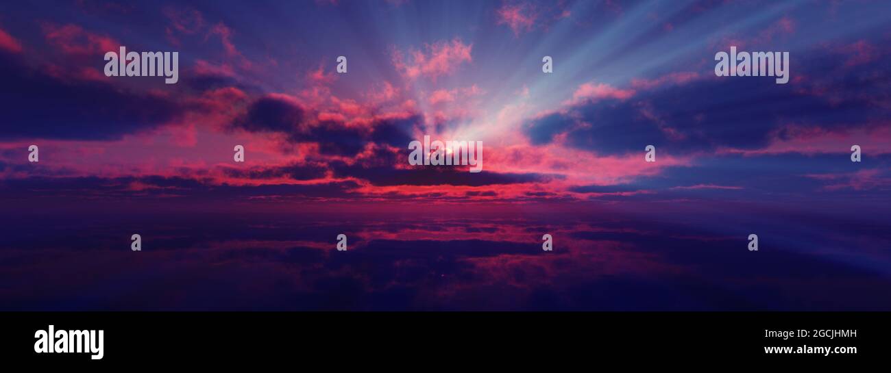 sunset calmly sea sun ray 3d render illustration Stock Photo - Alamy
